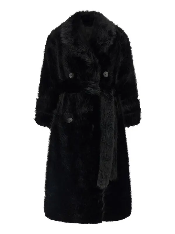 BBCOUTURE Jackie Eco-faux Fur Trench Coat - Black