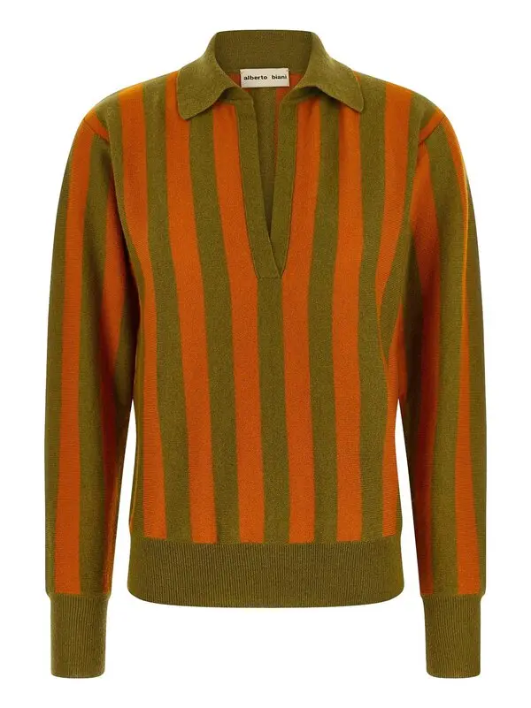 Alberto Biani Striped Cashmere Polo Sweater - Multi