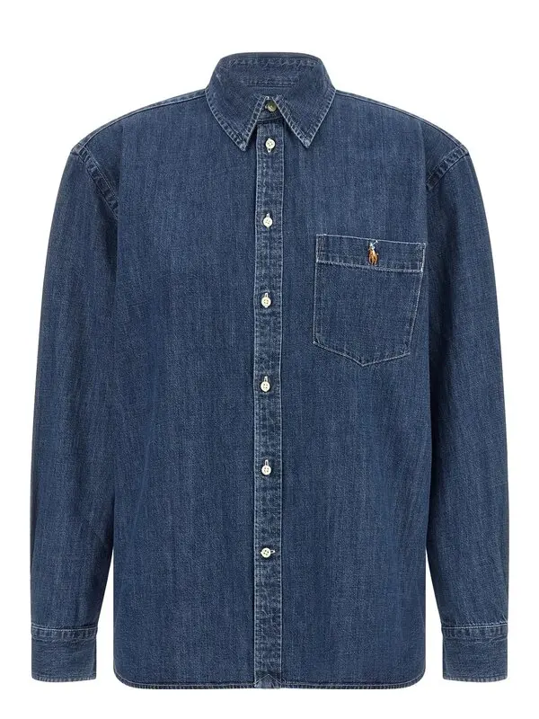 Polo Ralph Lauren Logo Embroidered Denim Shirt - Blue