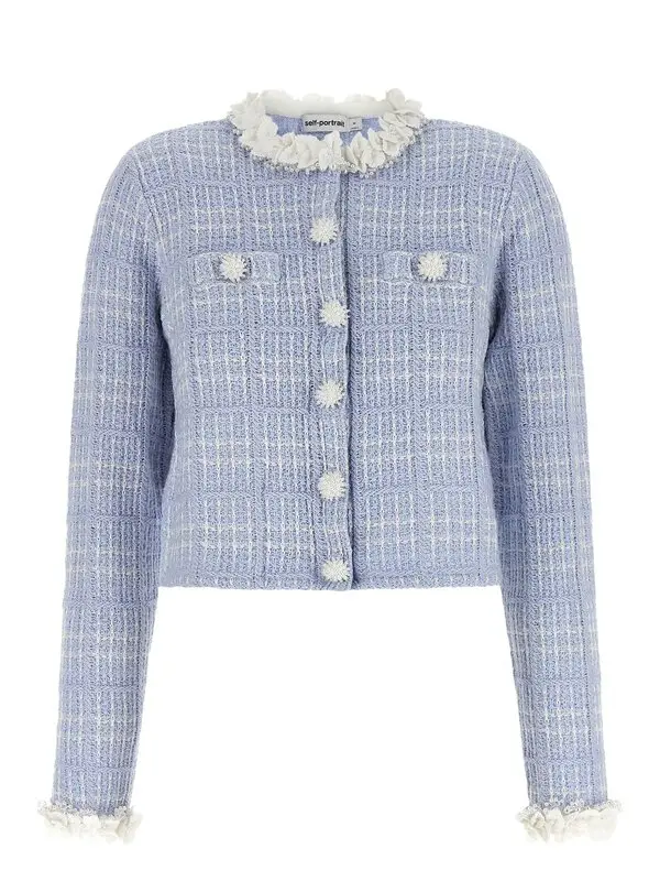 SELF-PORTRAIT Check Knit Jacket - Blue