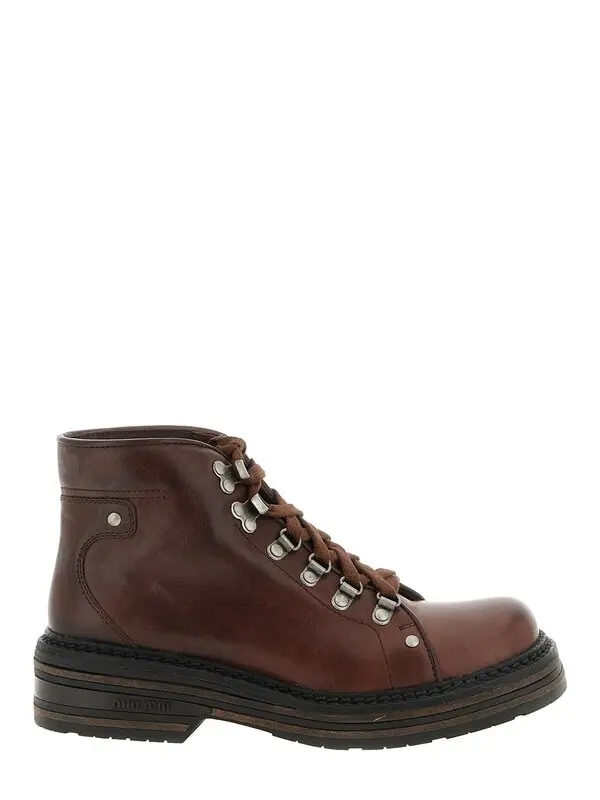 Miu Miu Leather Hiking Boots - Brown