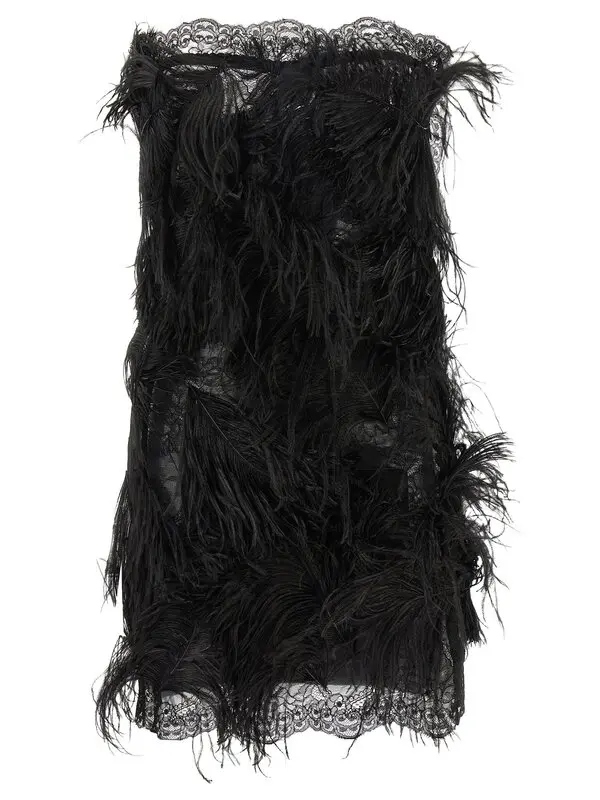 Attico Lace And Feather Dress - Black