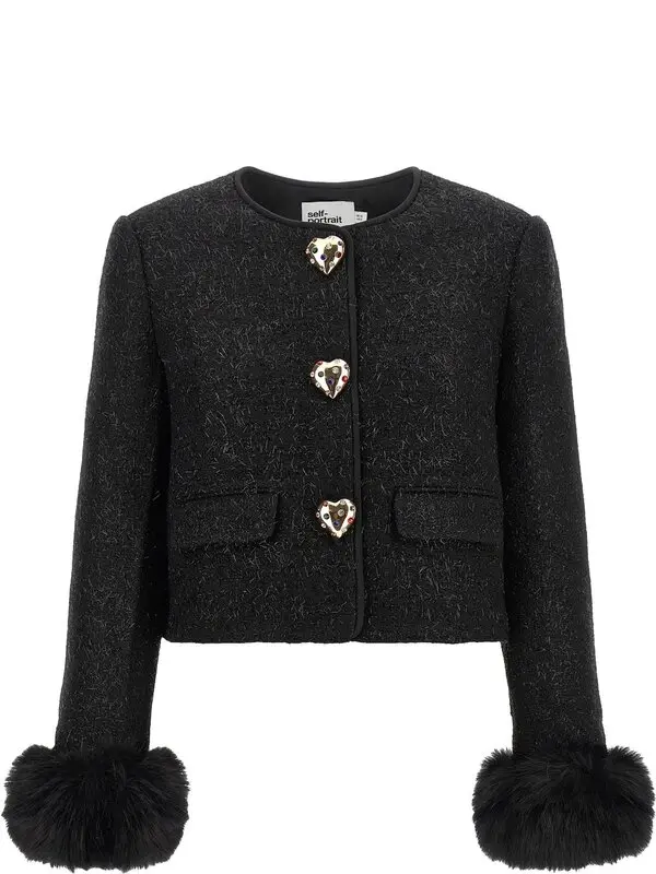 SELF-PORTRAIT Bouclé Fur Jacket - Black
