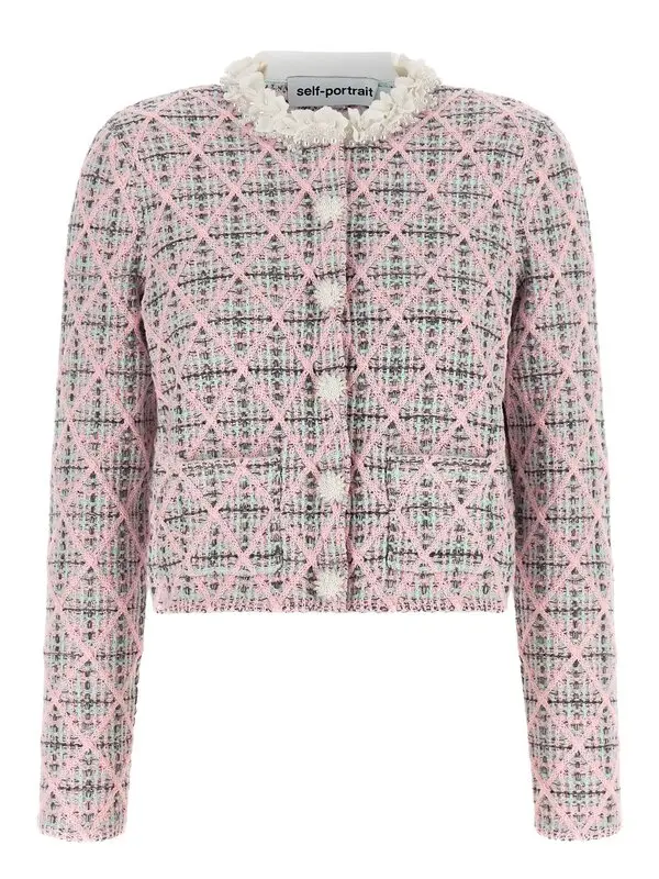 SELF-PORTRAIT Floral Collar Cardigan - Pink