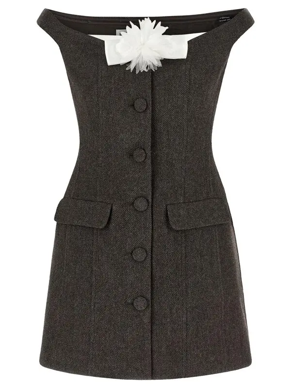 SELF-PORTRAIT Bardot Neckline Dress - Brown