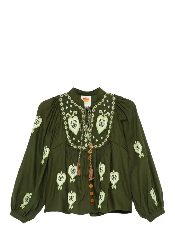 Farm Rio Embroidered Blouse - Green