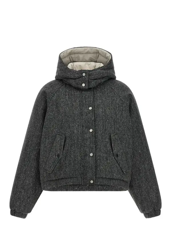 Brunello Cucinelli Hooded Tweed Puff Coat - Gray