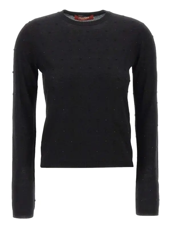 Max Mara Celebre Embroidered Crew Neck Sweater - Black