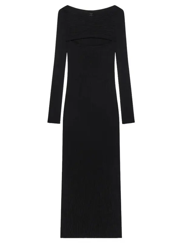 COURREGES Rib Knit Slash Long Dress - Black