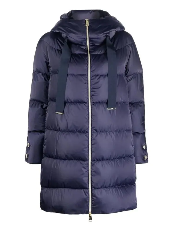 Herno Mid-length Satin Hooded Puffer Coat - Blue