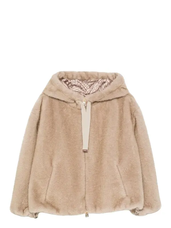 Herno Faux Fur Bomber Jacket - Beige