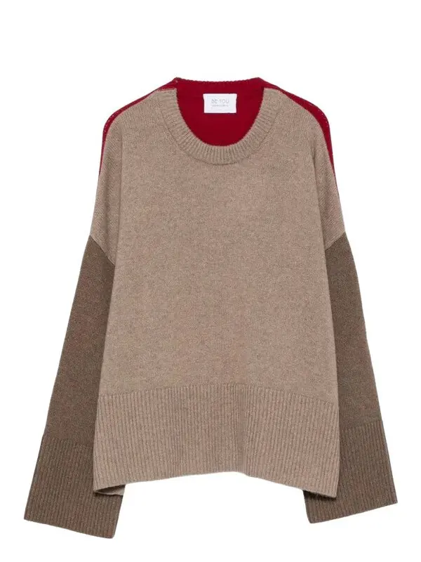 BE YOU Two Tone Cashmere Sweater - Beige