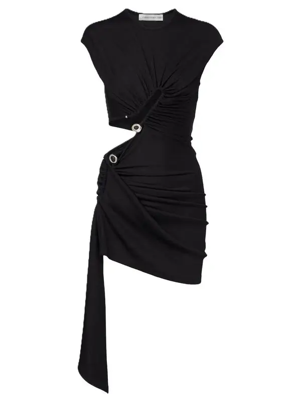 Christopher Esber Droplet Crystal Clasps Draped Tank Dress - Black