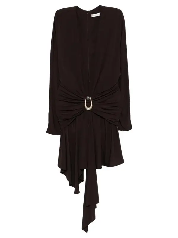 Christopher Esber Stone Pin Scarf Drape Mini Dress - Brown