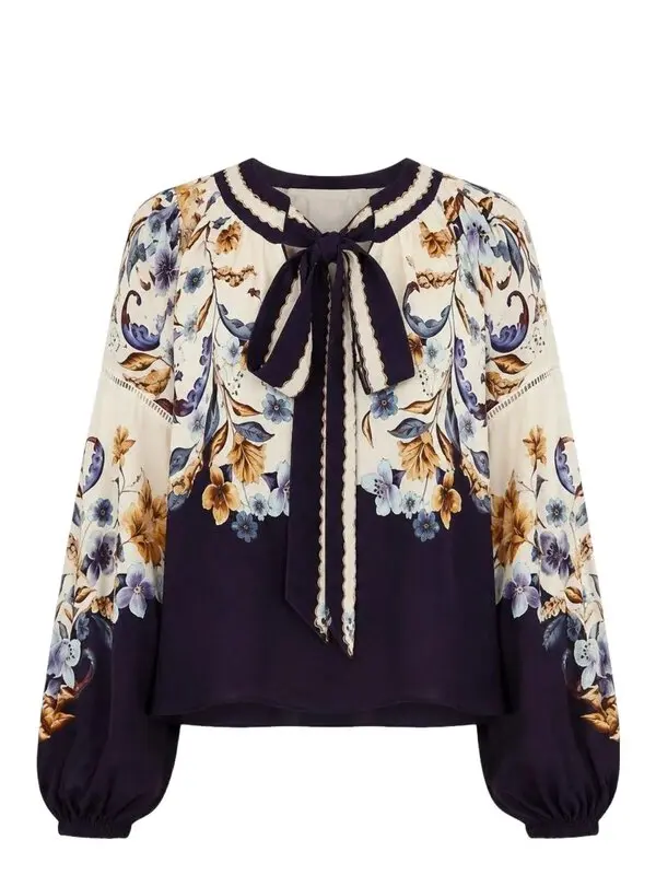 Farm Rio Printed Silk-like Tunic - Blue