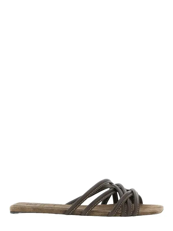 Brunello Cucinelli Flat Leather Sandal - Brown
