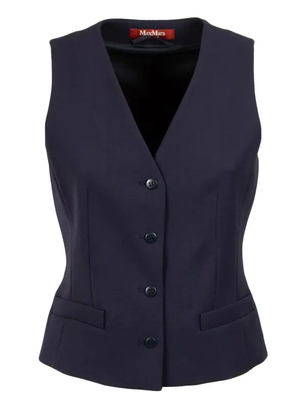 Max Mara Madia Virgin Wool V-neck Waistcoat - Blue