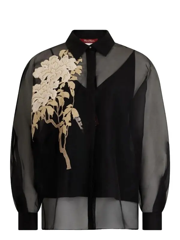 Max Mara Libbra Embroidered Silk Shirt - Black