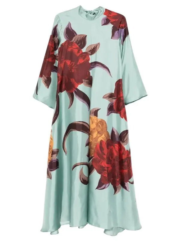 La DoubleJ Oversize Printed Silk Dress - Light Blue