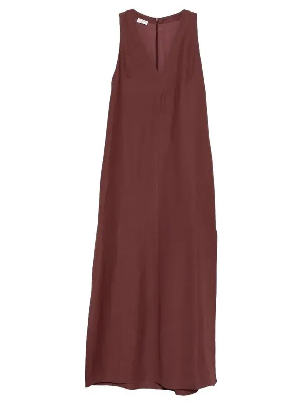Brunello Cucinelli V-neck Midi Dress - Bordeaux