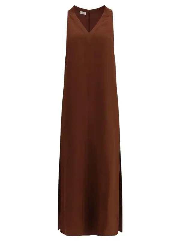 Brunello Cucinelli V-neck Midi Dress - Brown