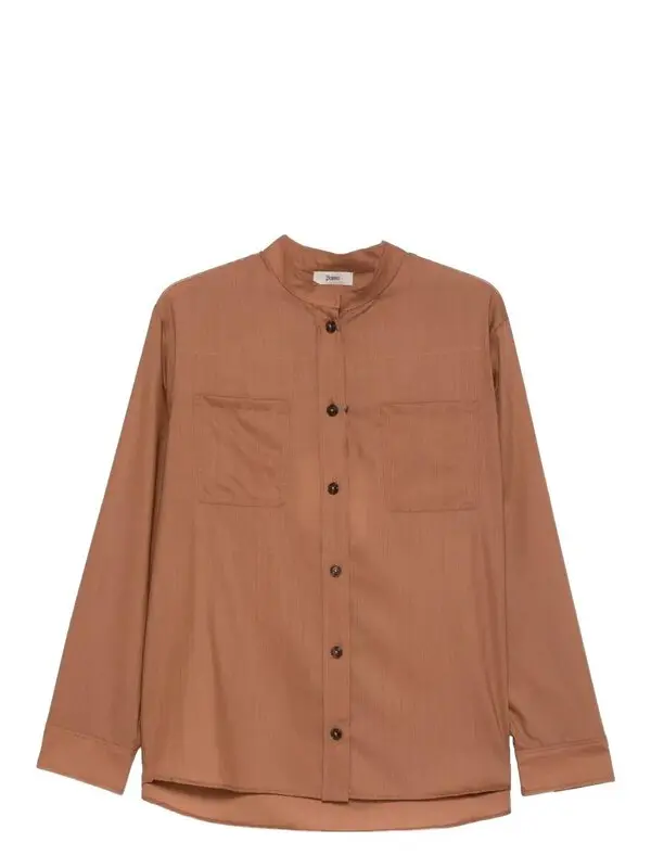 Herno Wool Mandarin Collar Shirt - Brown