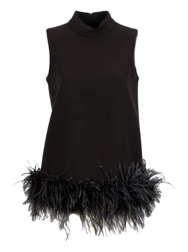 Max Mara Vello Sleeveless Feather-trimmed Top - Black