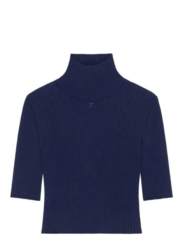 COURREGES Cropped Rib Knit Top - Blue