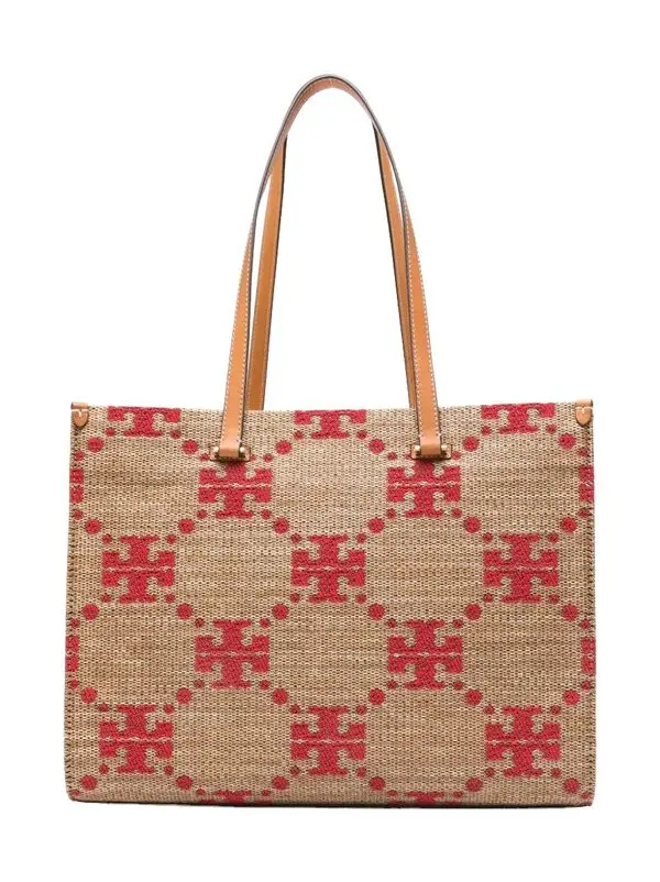 Tory Burch T Monogram Straw Tote - Brown