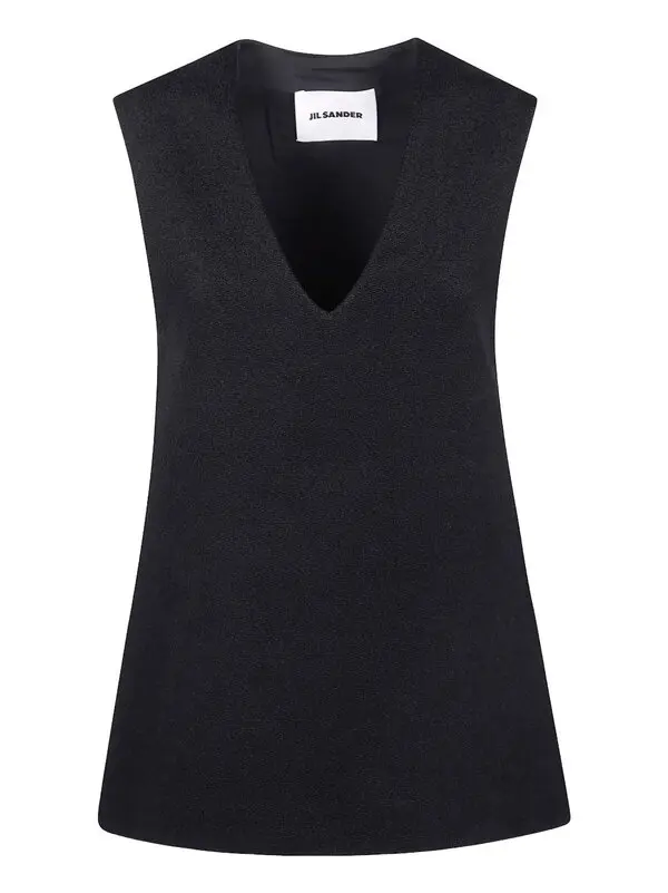 JIL SANDER V Neck Top - Black