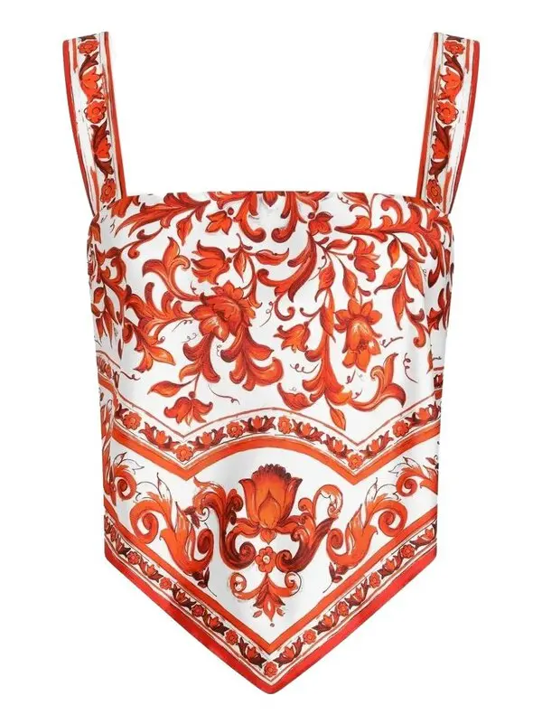 Dolce & Gabbana Maiolica Print Silk Top - White