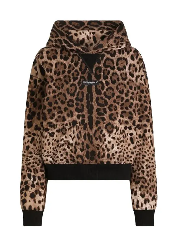 Dolce & Gabbana Leopard Print Hooded Sweatshirt - Brown