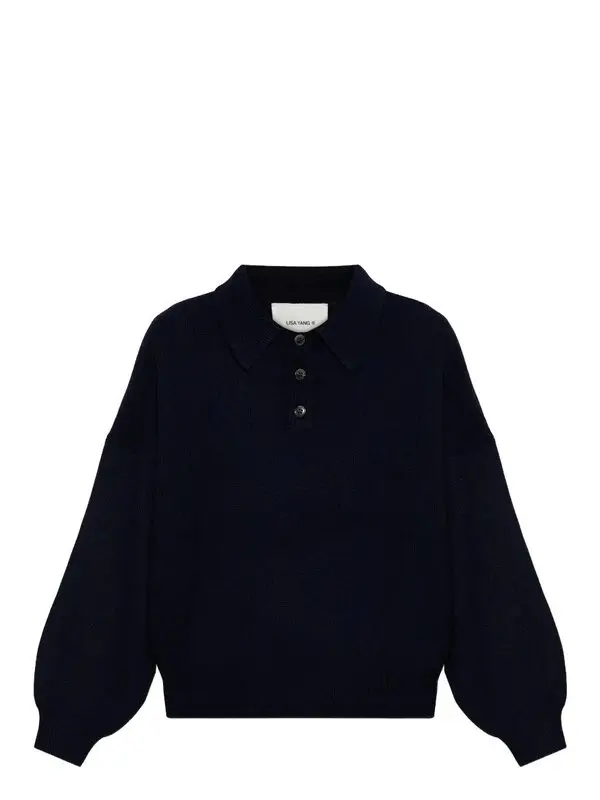 LISA YANG Etta Cashmere Polo Sweater - Blue