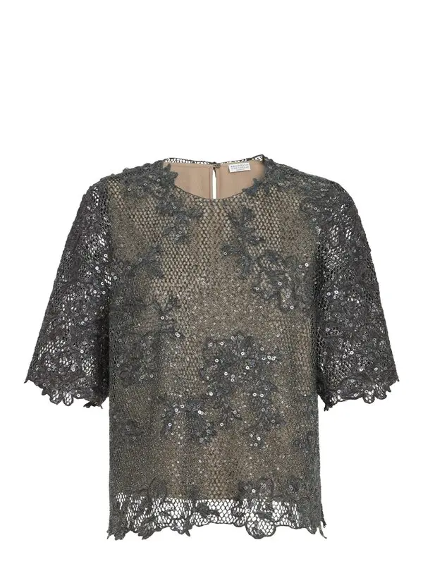 Brunello Cucinelli Sequin-embellished Lace Blouse - Grey