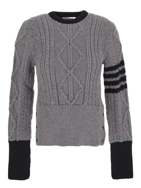 Thom Browne Signature 4-bar Stripe Crewneck Pullover - Light Gray
