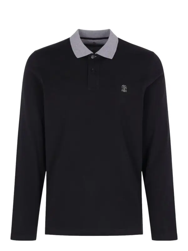 Brunello Cucinelli Logo Embroidered Long-sleeved Polo Shirt - Black