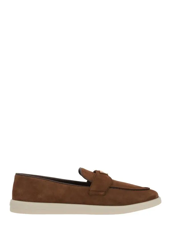 Prada Logo Plaque Slip-on Loafers - Brown