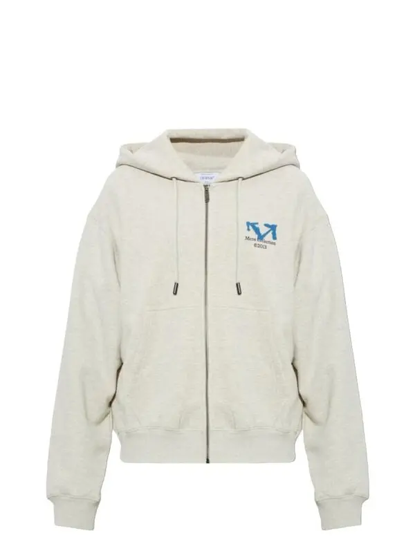 Off-White Drawstring Zip-up Hoodie - White