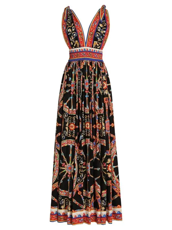 Dolce & Gabbana Carretto-print Long Poplin Dress - Color