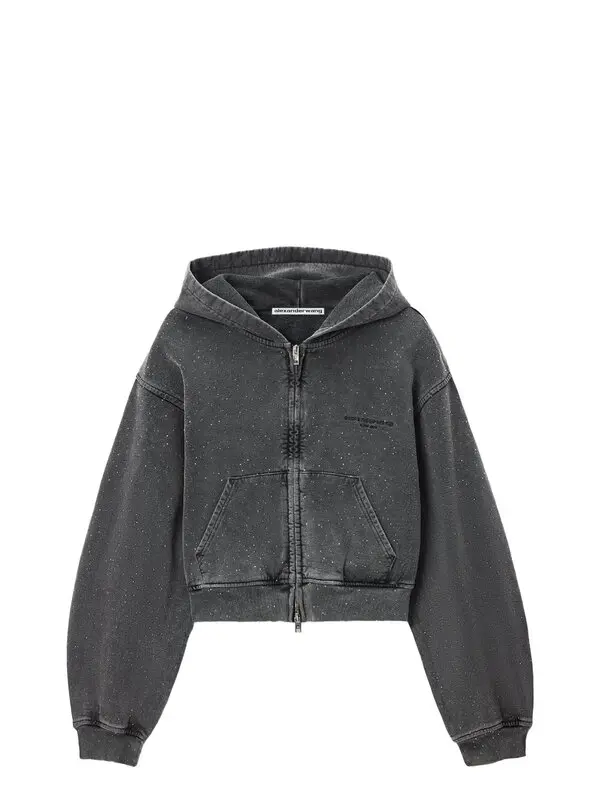 Alexander Wang Crystal Hotfix Zip-up Hoodie - Washed Asphalt