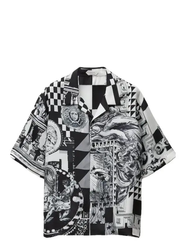 Versace Pattern-printed Short-sleeved Twill Shirt - Black