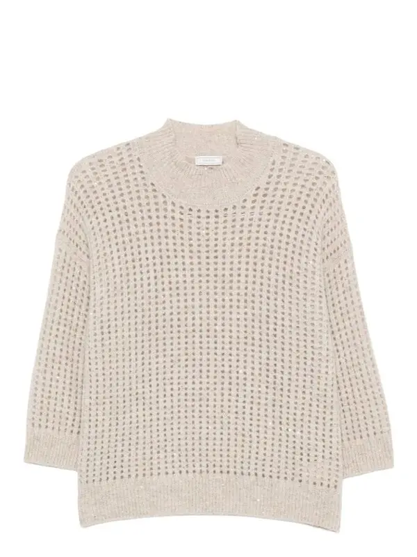 Peserico Open-knit Mock-neck Knitted Sweater - Light Brown