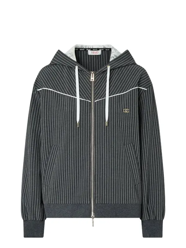 Liu Jo Pinstriped Zip-up Hoodie With Lace Detailing - Grey