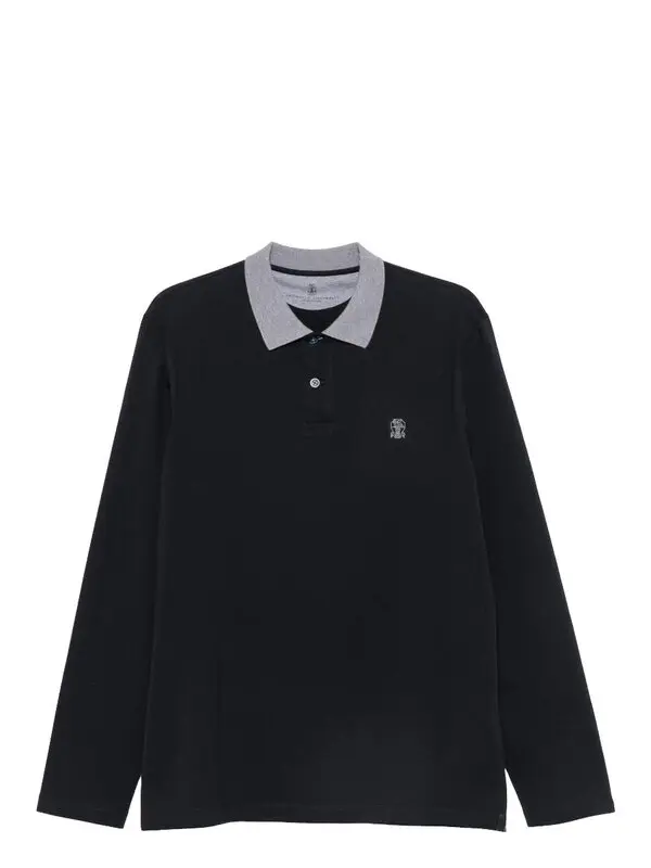 Brunello Cucinelli Logo Embroidered Long-sleeved Polo Shirt - Blue