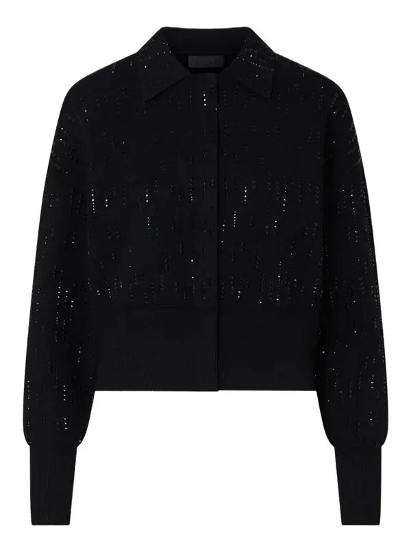 Liu Jo Rhinestone Embellished Relaxed Fit Knit Bomber Jacket - Black/gemstone