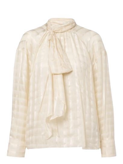Dorothee Schumacher Checked Cotton-silk Blend Shirt With Tie-neck Detail - Beige