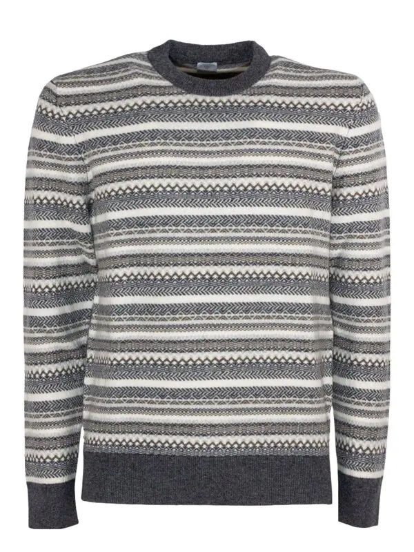 Eleventy Jacquard Crew-neck Knitted Sweater - Gray
