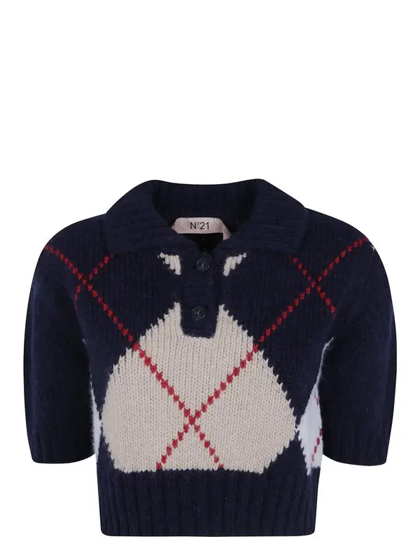 N.21 Checked Cropped Jumper - Black