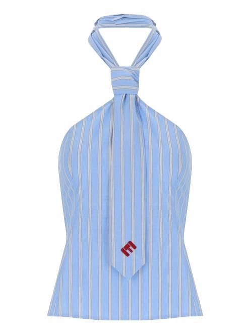 Essentiel Antwerp Jopje Striped Tie-detail Top - Light Blue/white