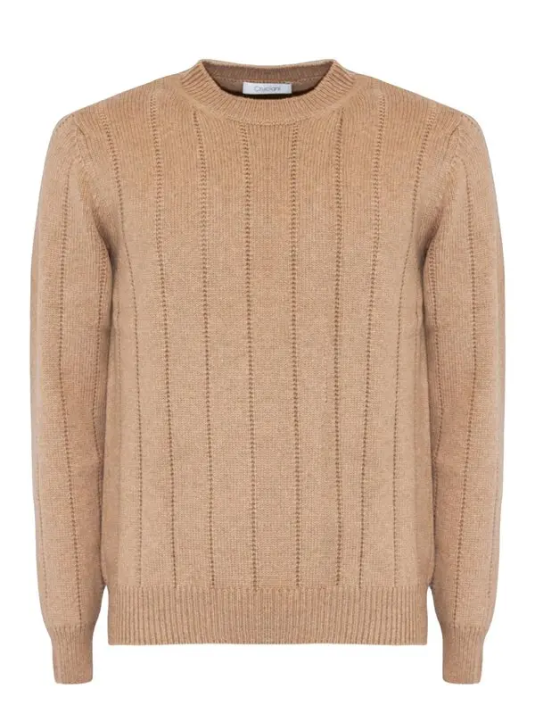 CRUCIANI Vertical Ribbed Crew Neck Knitted Sweater - Nude